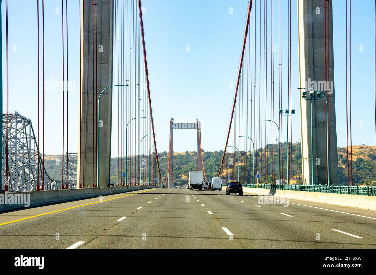 Driving across The Alfred Zampa Memorial Bridge on Highway 80 in ...