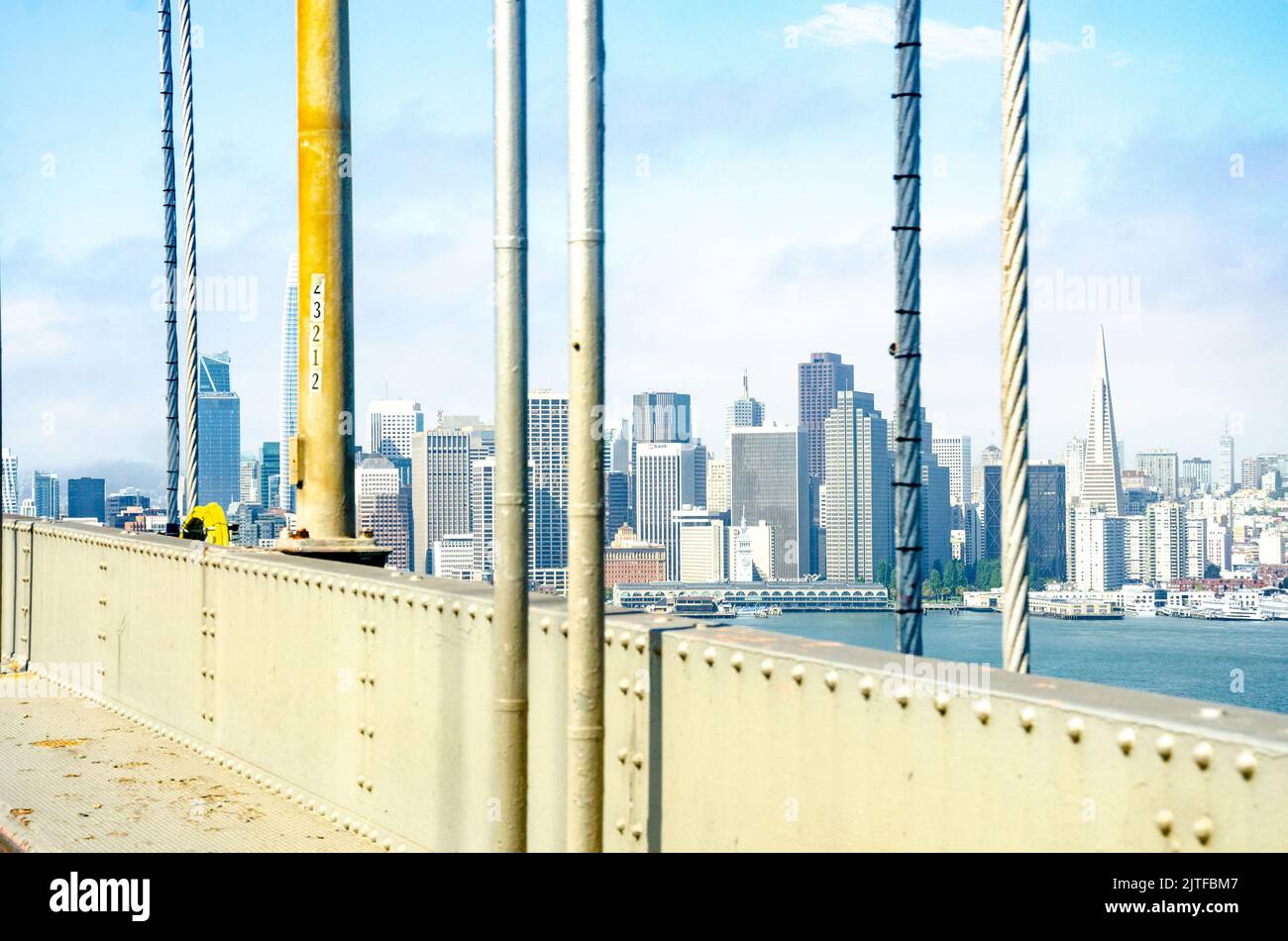 Approaching San Francisco on the Oakland Bay Bridge with the city ...