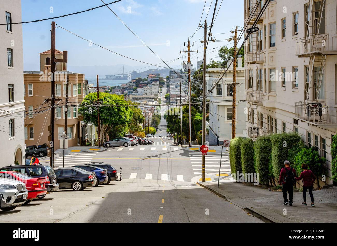 A view down Chestnut Street in San Francisco in California, USA Stock ...