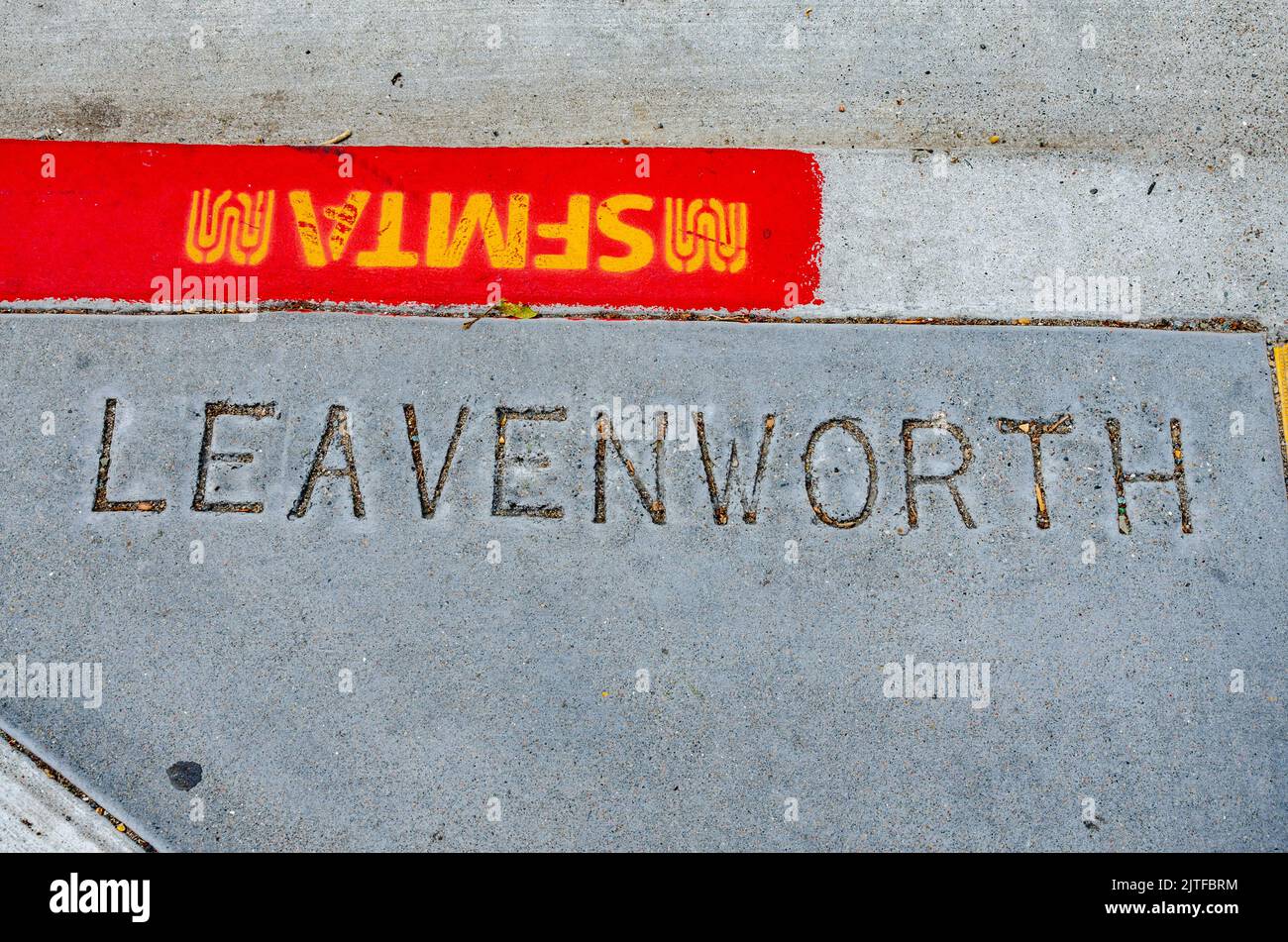 The text 'LEAVENWORTH' is inscribed into the concrete floor at the ...