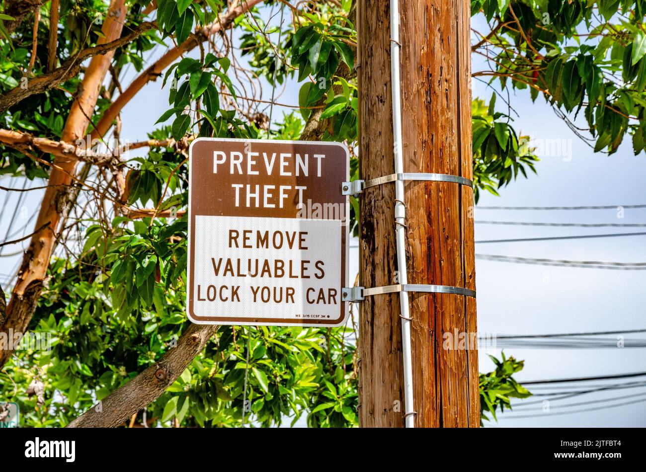 A brown sign attached to a telegraph pole in Sand Francisco, California ...