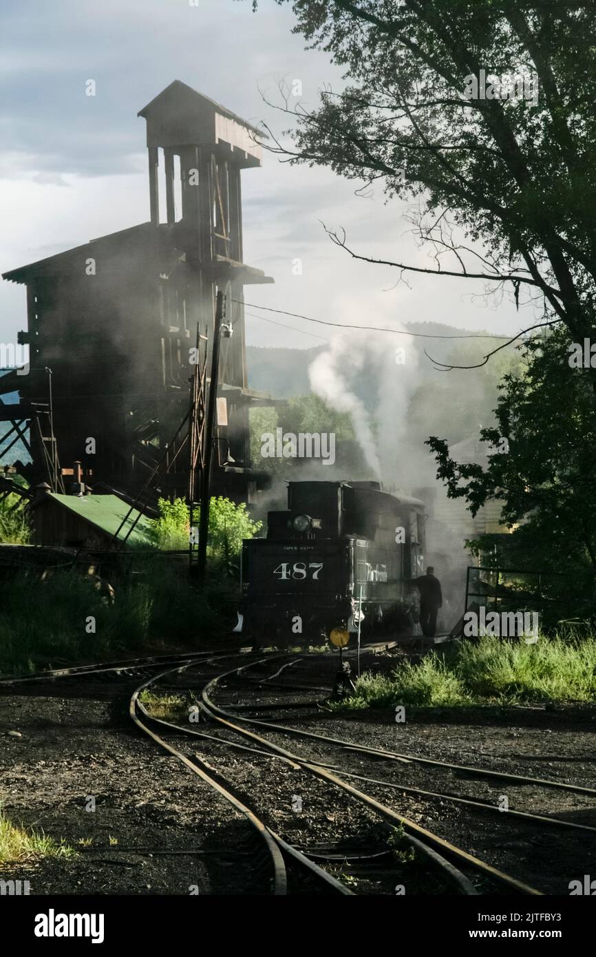 United States, New Mexico, Chama, Antique steam locomotive Stock Photo ...