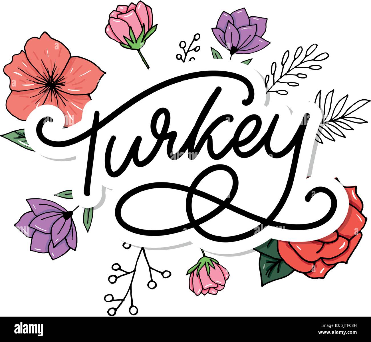 Turkey Lettering. Handwritten name of the country. Vector design ...