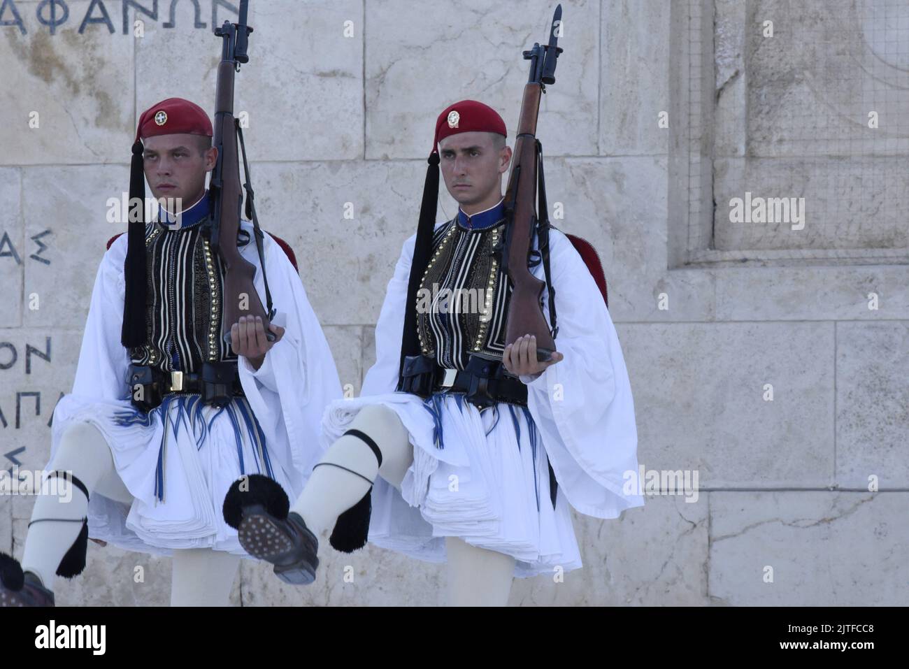 Portrait of Evzones the Greek Presidential Guards and ceremonial ...