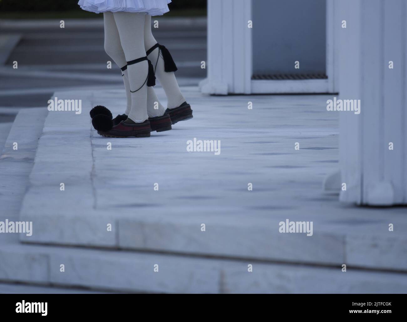 Closeup view of "tsarouchia" shoes part of the traditional uniform worn ...