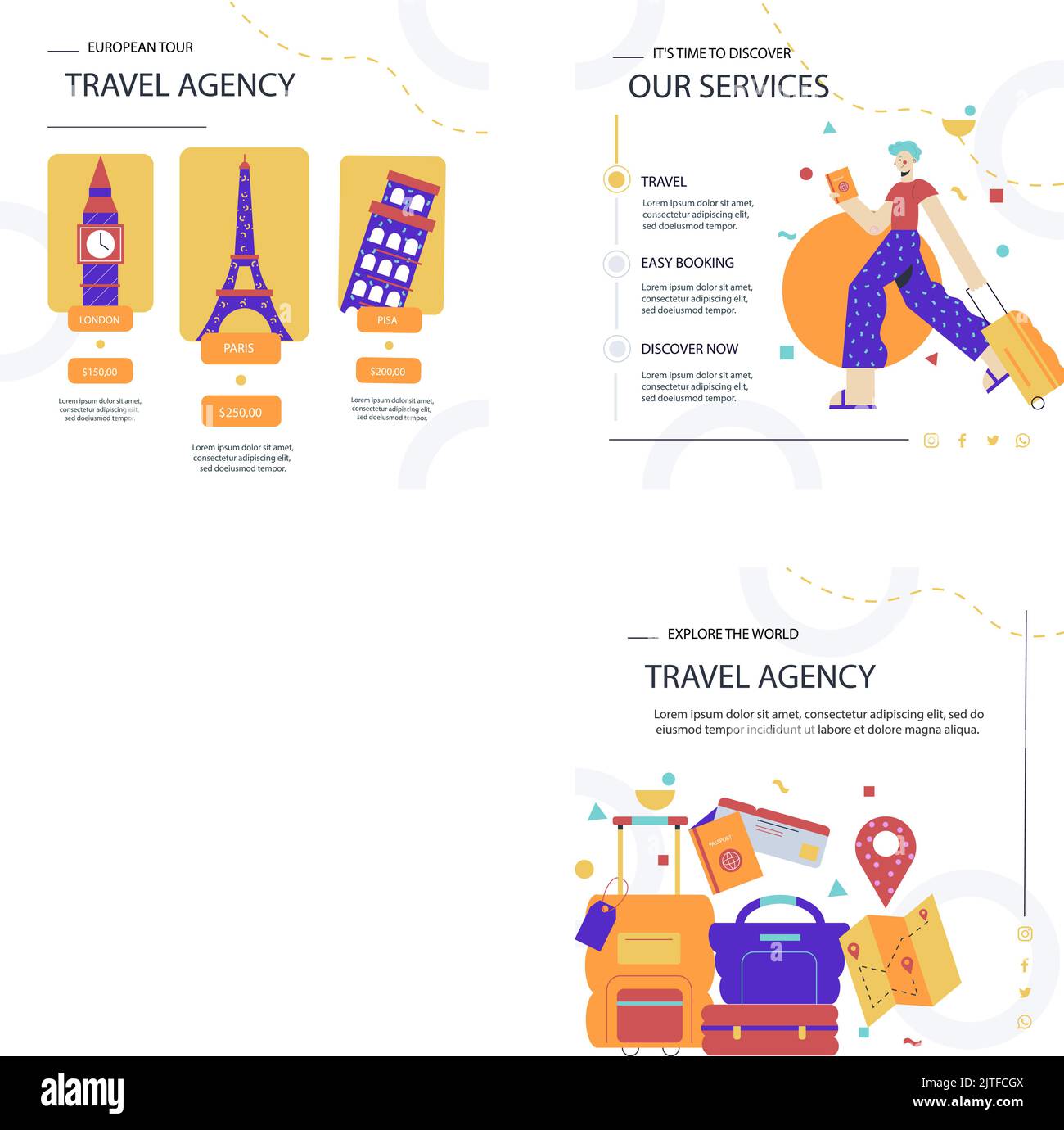 Flat design travel agency posts Vector illustration Stock Vector Image ...