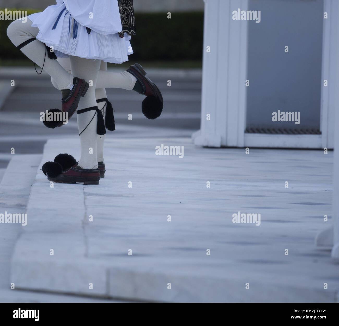 Closeup view of "tsarouchia" shoes part of the traditional uniform worn ...