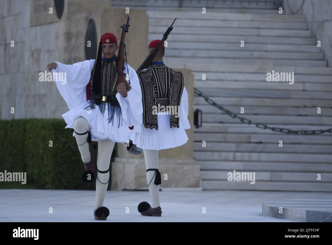 Portrait of Evzones the Greek Presidential Guards and ceremonial ...