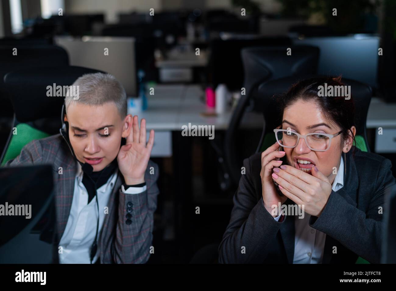 Curious young woman overhears a private telephone conversation of a ...