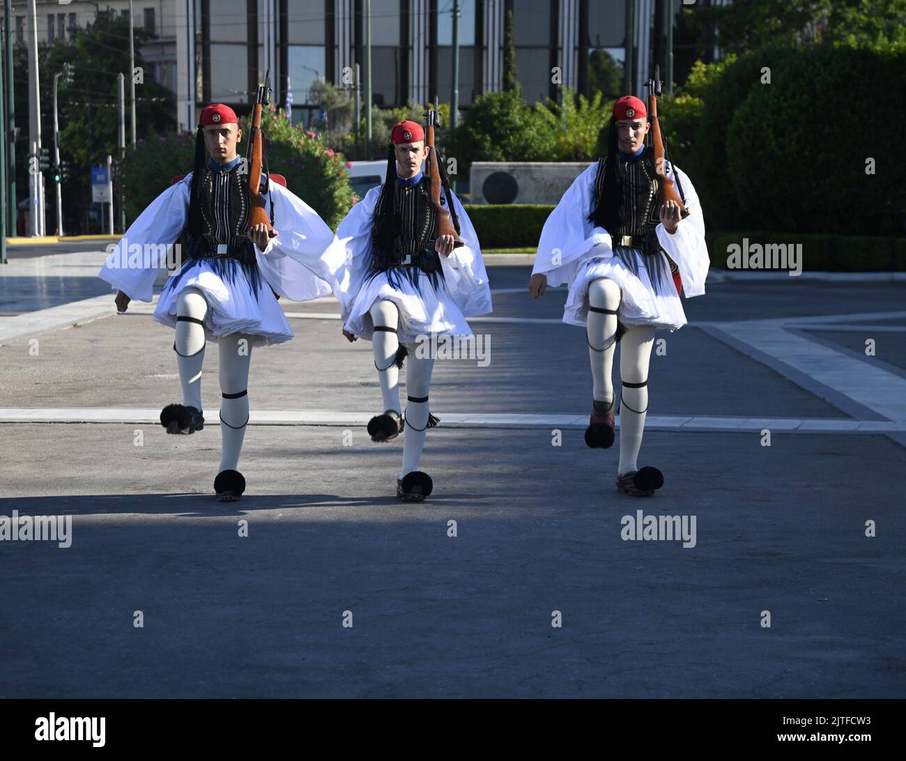 Portrait of Evzones the Greek Presidential Guards and ceremonial ...