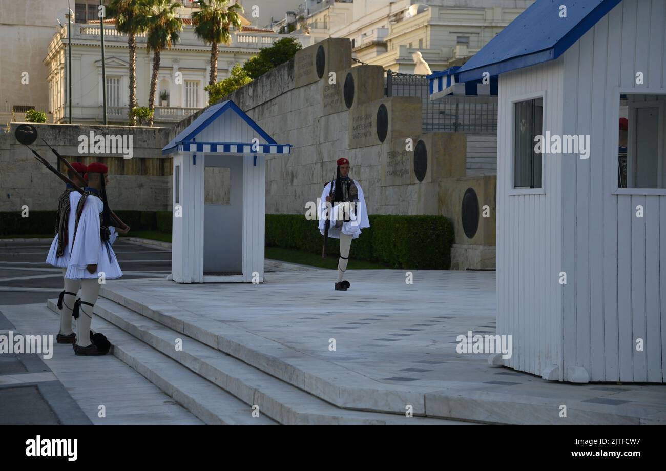 Portrait of Evzones the Greek Presidential Guards and ceremonial ...