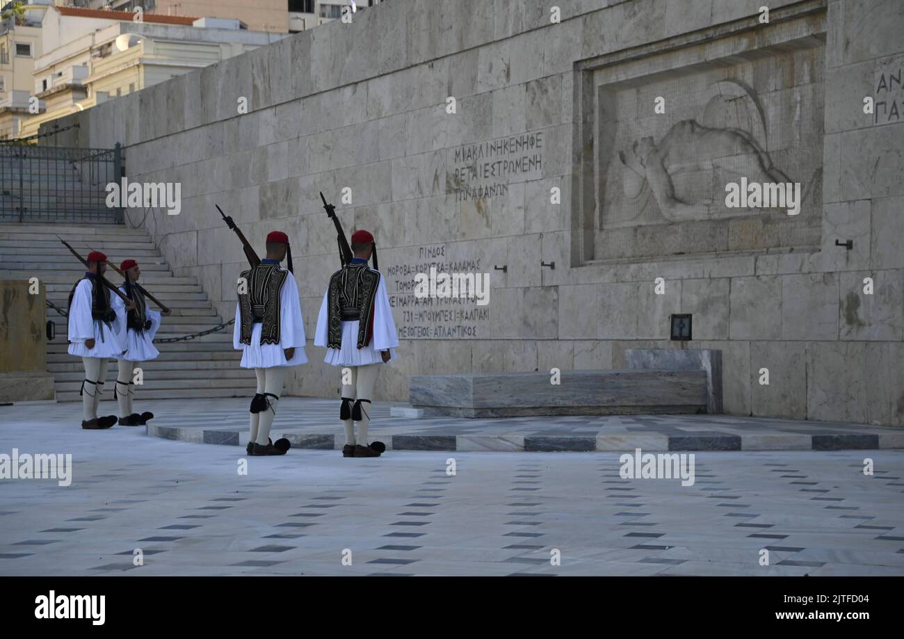 Portrait of Evzones the Greek Presidential Guards and ceremonial ...