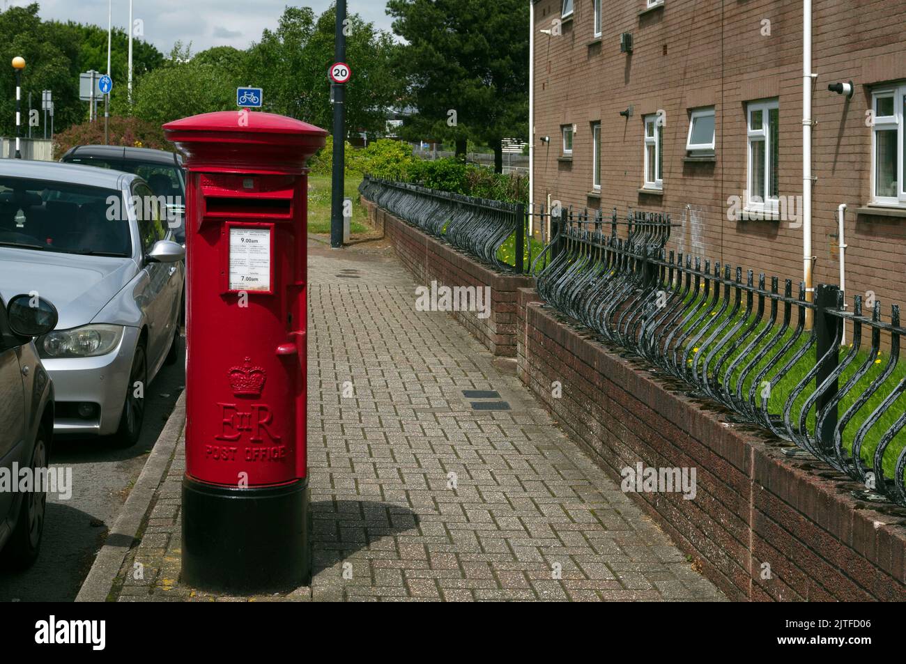 UK red post box for letters. Cardiff Bay 2022 Stock Photo - Alamy