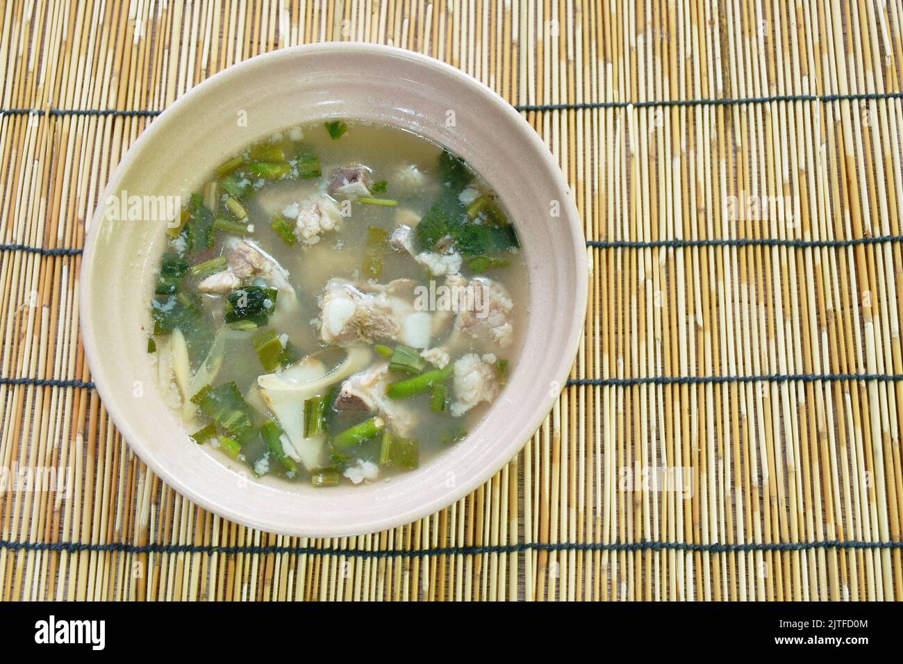 hot and spicy pork bone with tamarind and Thai herbs soup on bowl Stock ...