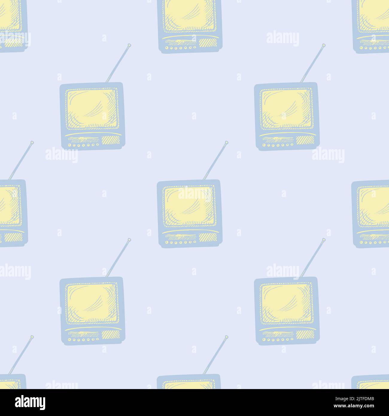 Retro TV with antenna engraved seamless pattern. Vintage television in ...