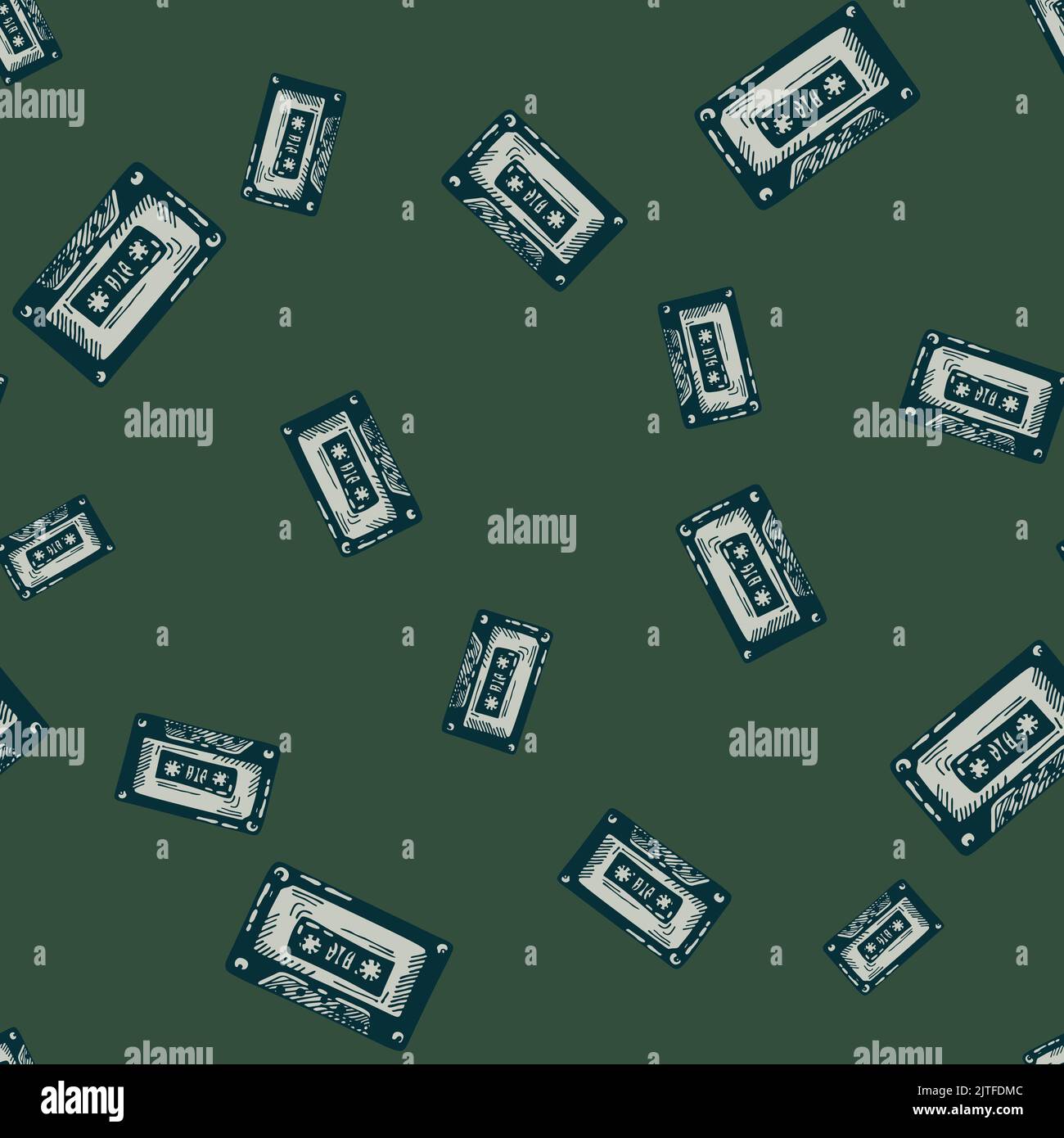 Audio cassette tape engraved seamless pattern. Vintage music cassette ...