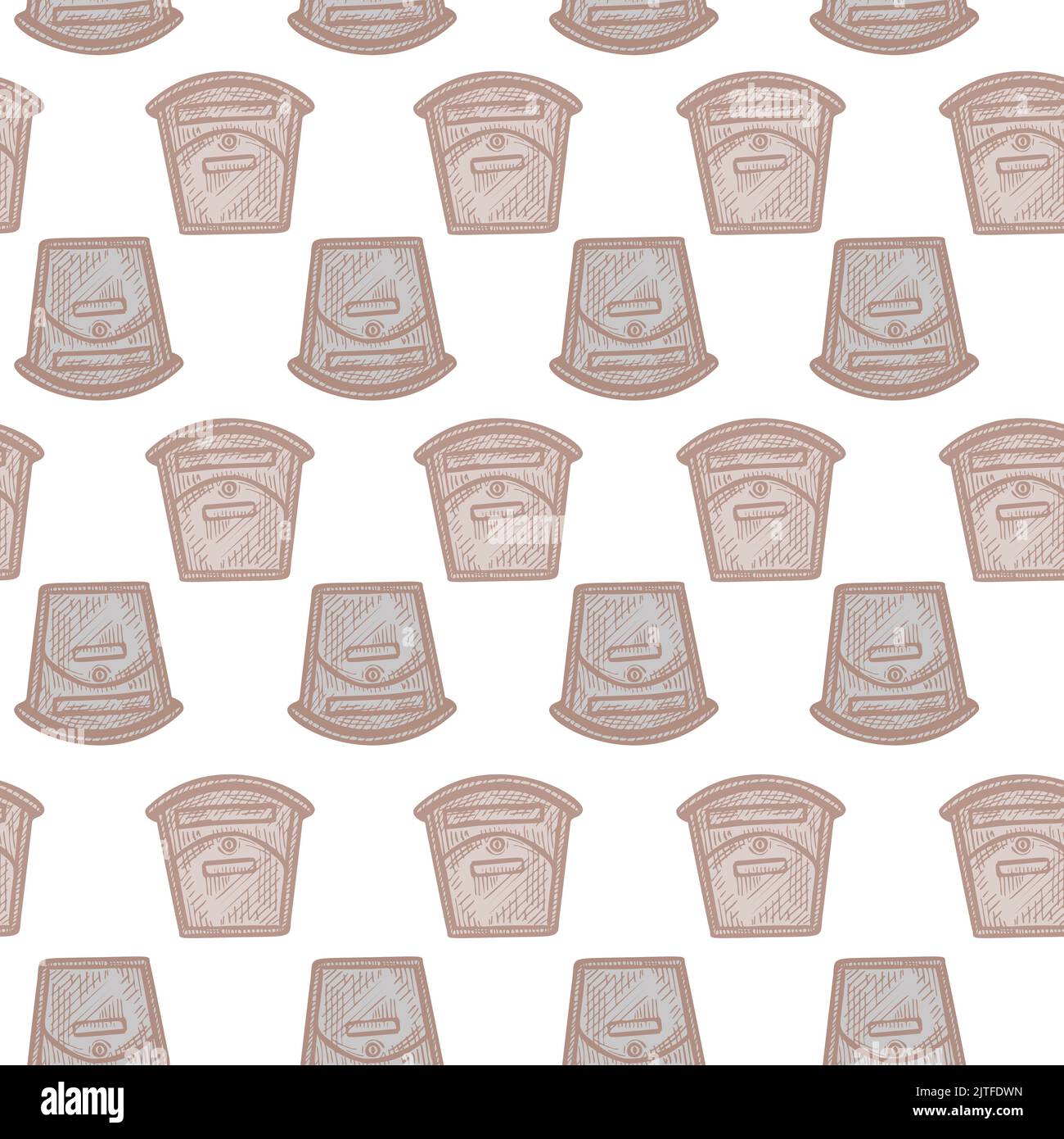 Mailbox engraved seamless pattern. Vintage letterbox in hand drawn ...