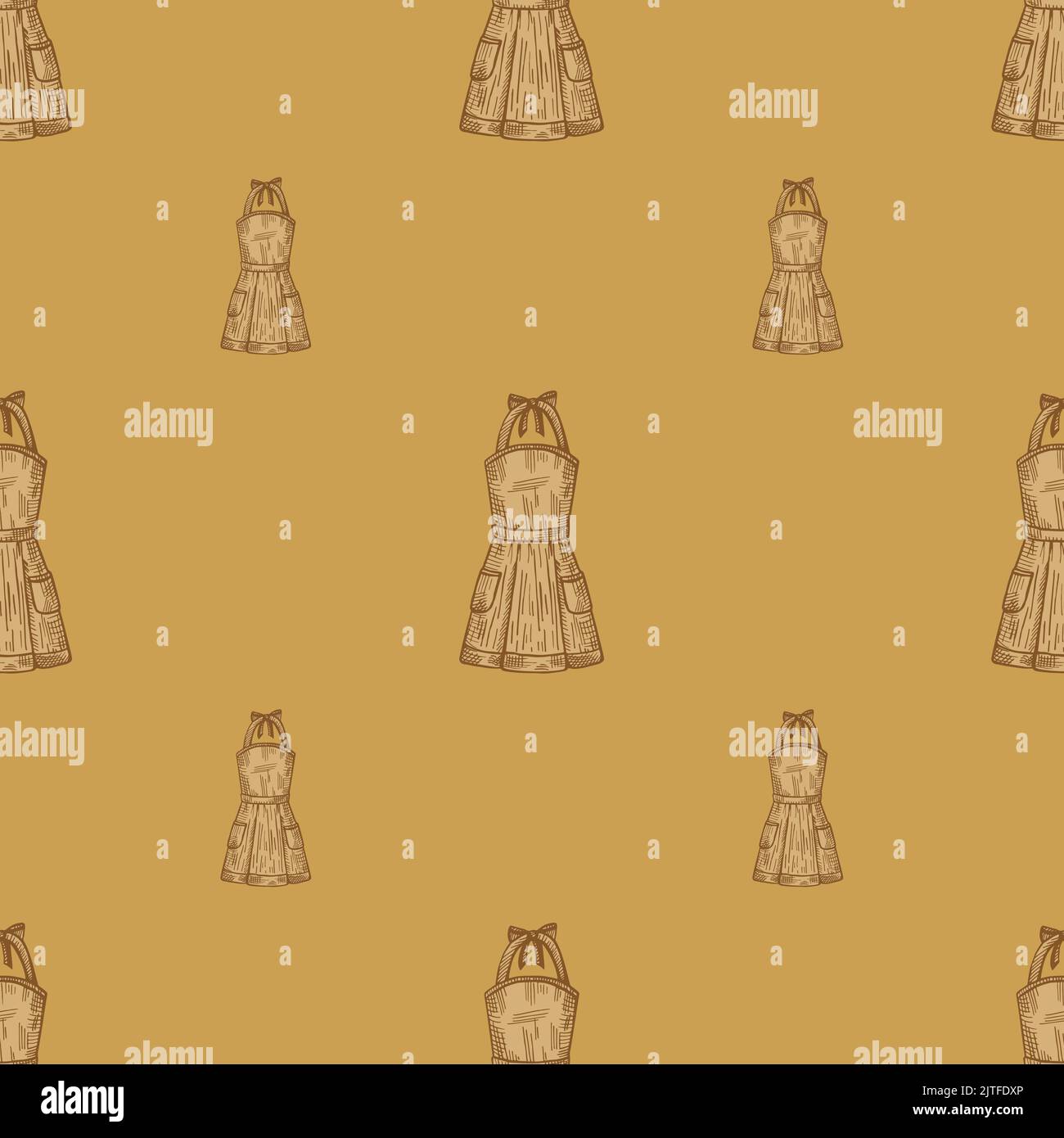 Apron pinafore engraved seamless pattern. Kitchen element for cook in ...