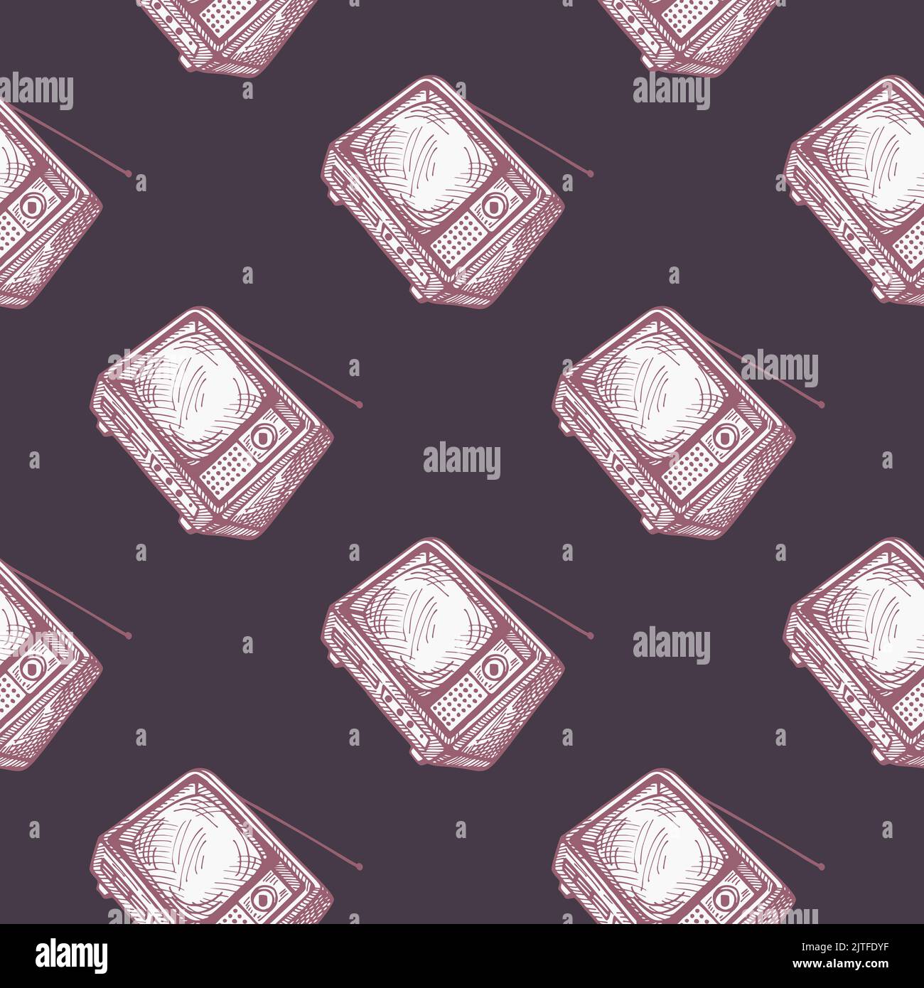 Retro TV engraved seamless pattern. Vintage television with antenna in ...