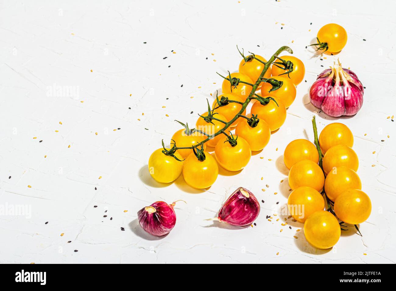 Culinary background with ripe vegetables. Yellow tomato cherries ...