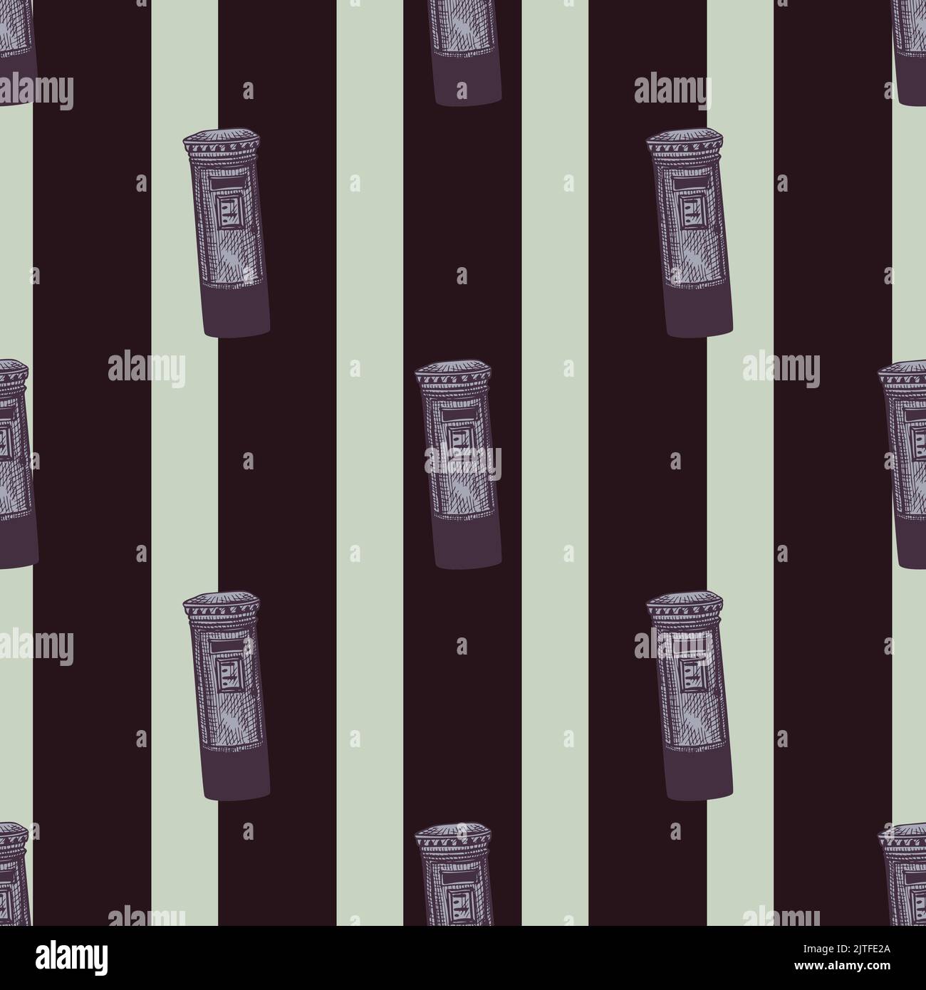 Mailbox engraved seamless pattern. Vintage letterbox in hand drawn ...