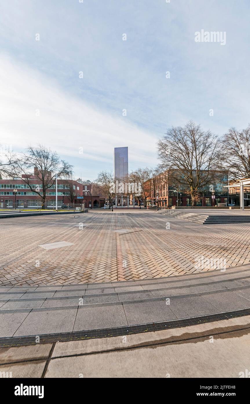 The plaza at Tom McCall Waterfront Park near the Willamette River in ...