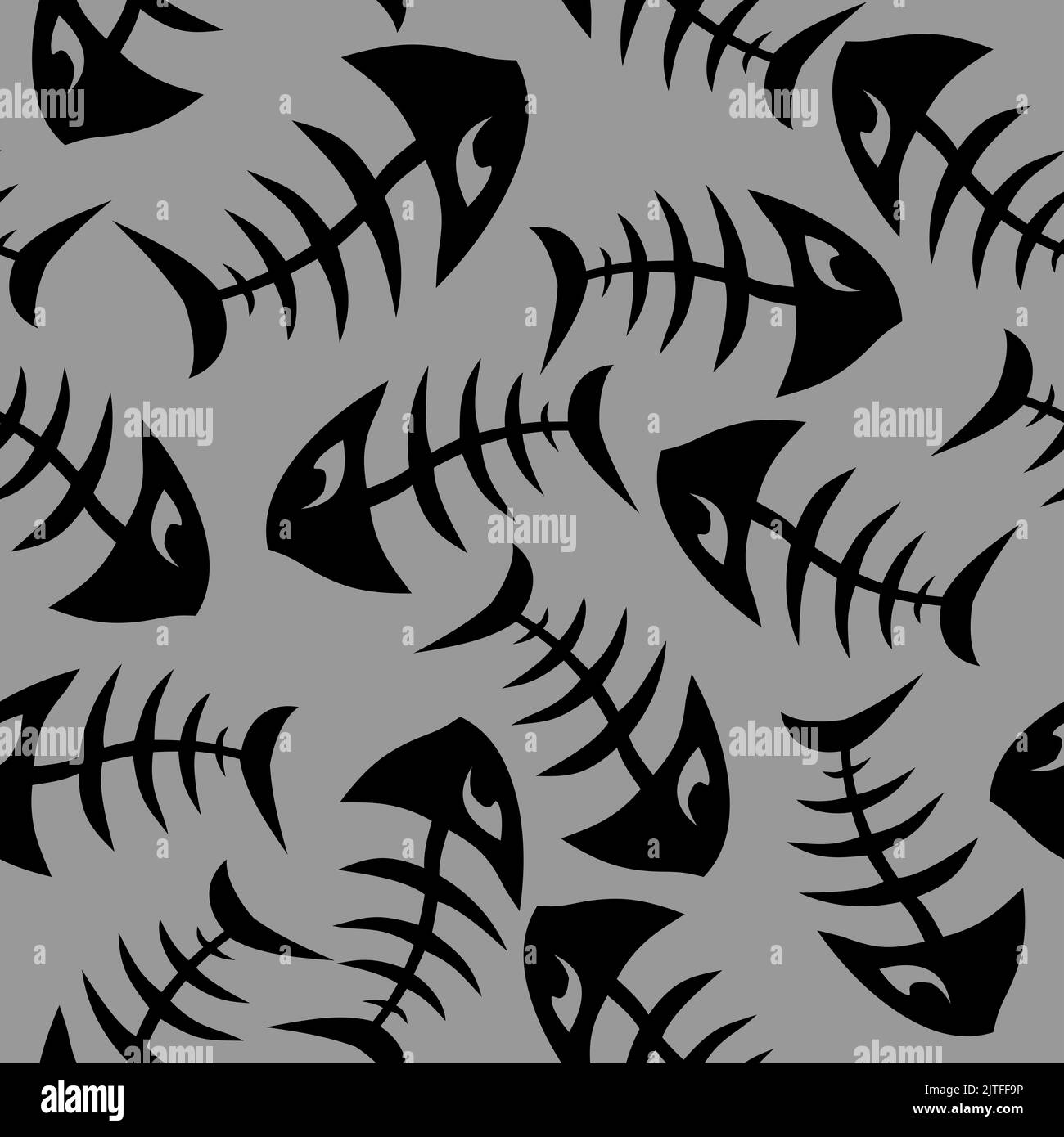 bright seamless pattern of black graphic fish skeletons on a gray ...
