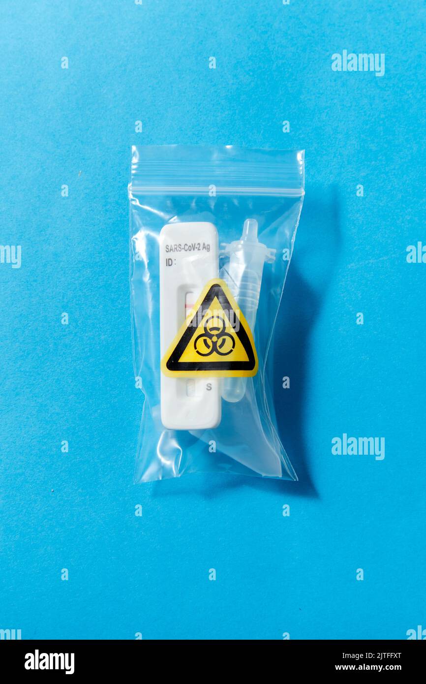 used coronavirus self testing kit in recycling bag Stock Photo - Alamy
