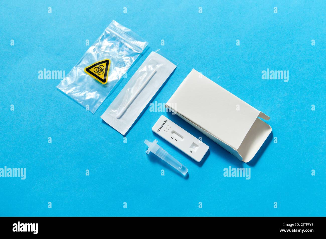 coronavirus nasal self testing kit on blue Stock Photo - Alamy