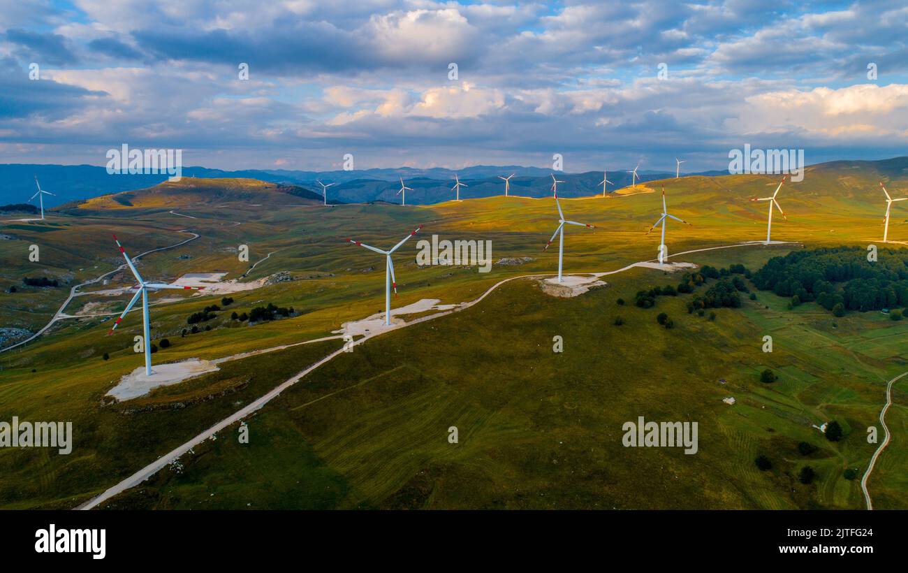 An aerial view of the beautiful Wind farm in Montenegro Stock Photo - Alamy