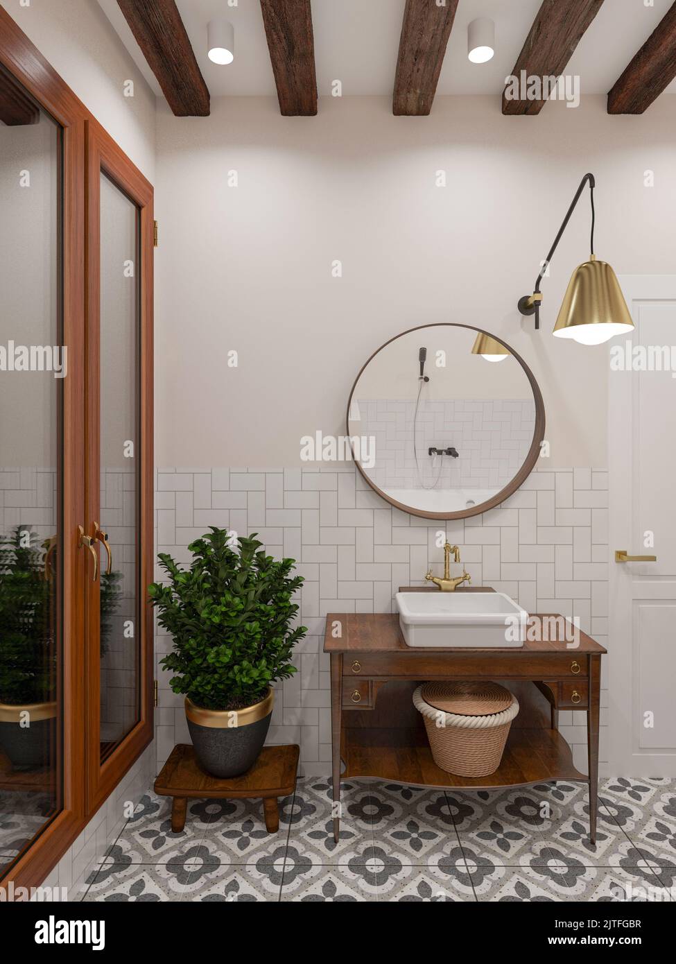 3d illustration. Stylish bathroom with toilet and wash basin ...