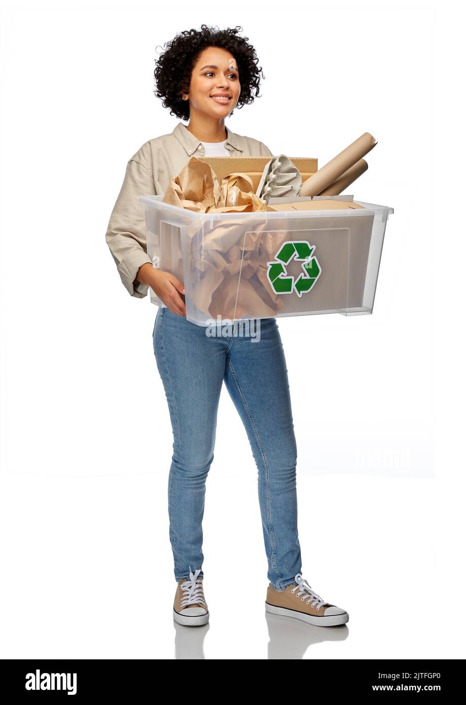 happy woman sorting paper waste Stock Photo - Alamy