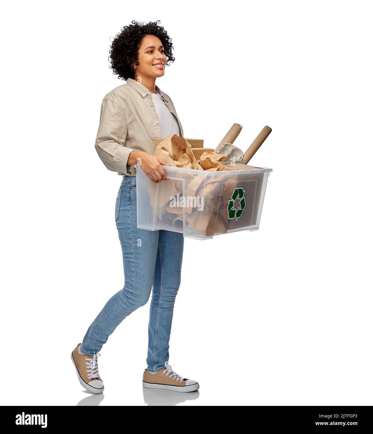 happy woman sorting paper waste Stock Photo - Alamy