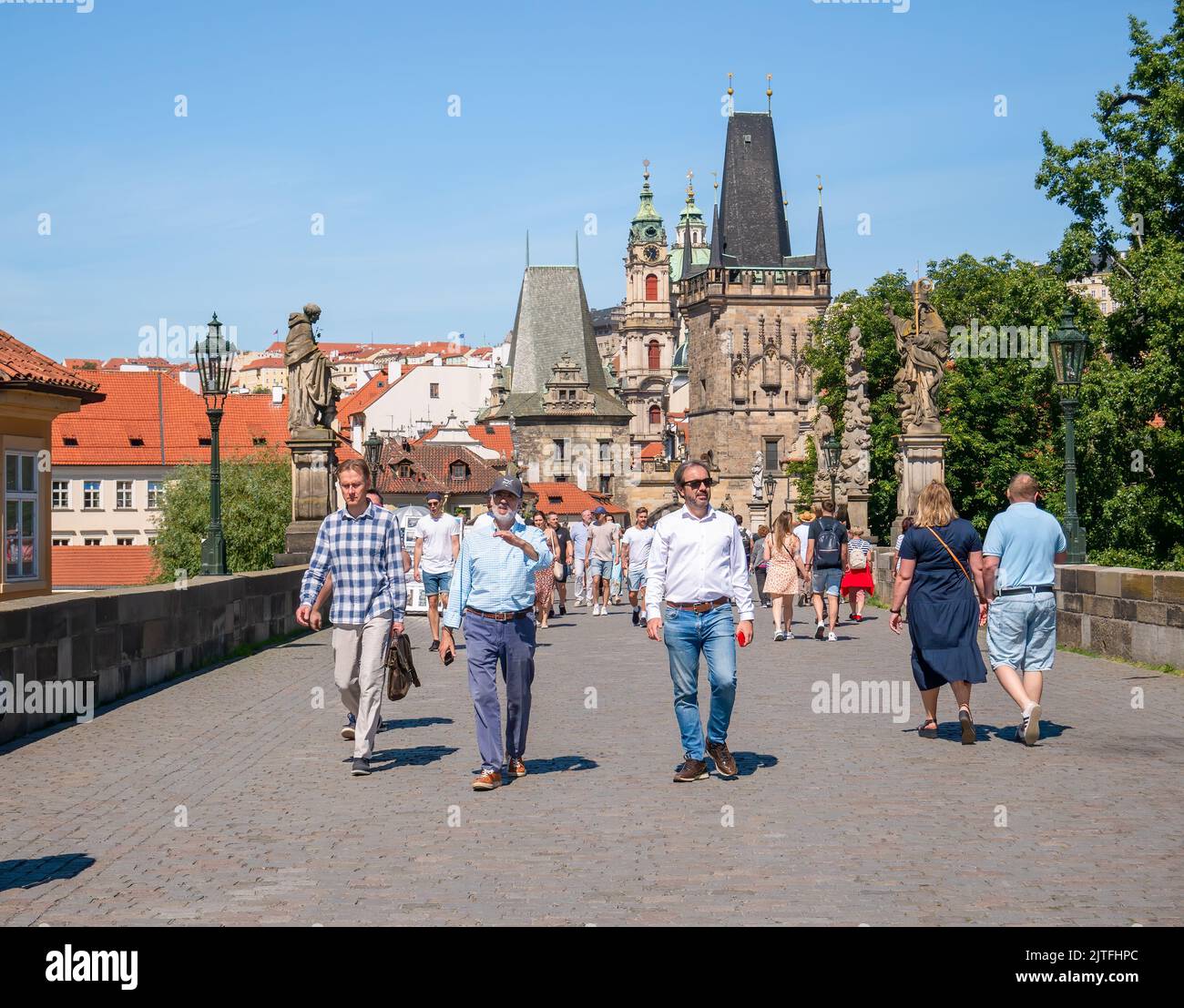 Prague, Czech Republic - June 2022: Crowds of tourist people walking ...