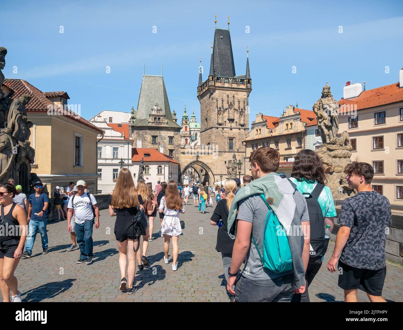 Prague, Czech Republic - June 2022: Crowds of tourist people walking ...
