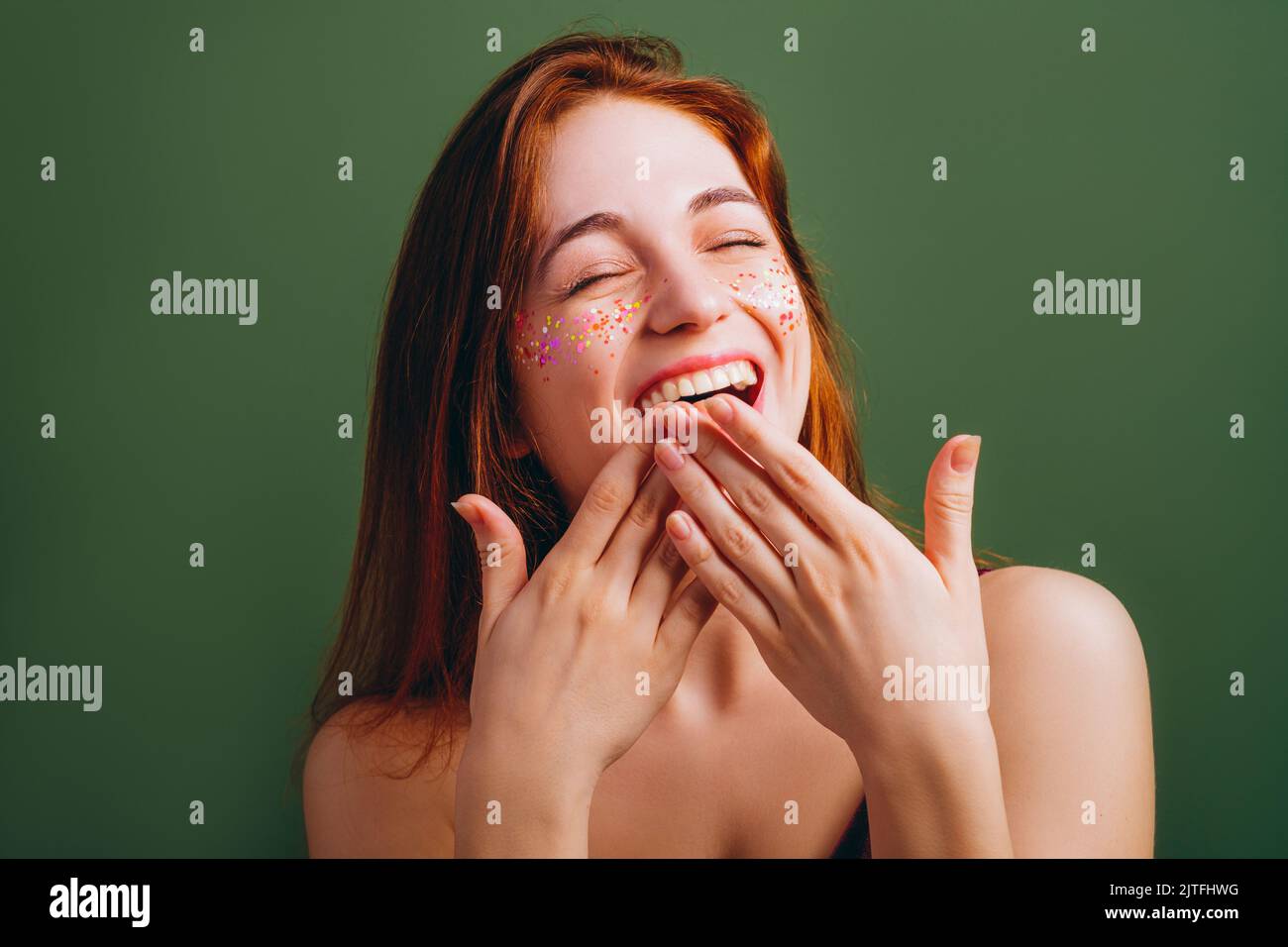 omg joy excitement laughing hard eyes closed Stock Photo - Alamy