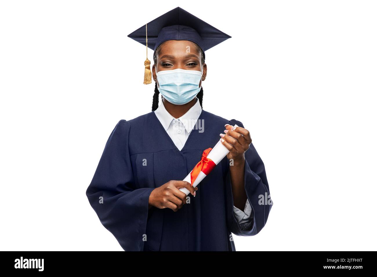 female graduate student in mask with diploma Stock Photo - Alamy