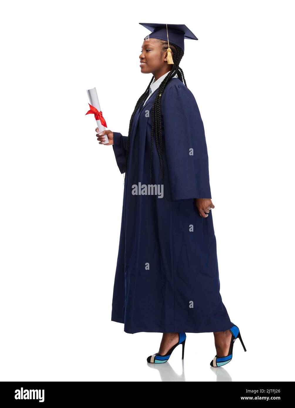 happy female graduate student walking with diploma Stock Photo - Alamy