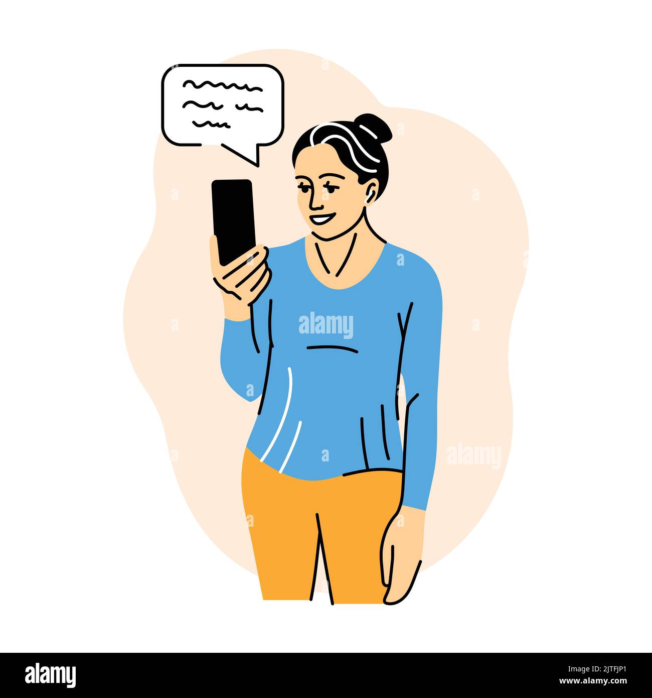 Girl talk on face app flat vector illustration. Distance learning ...