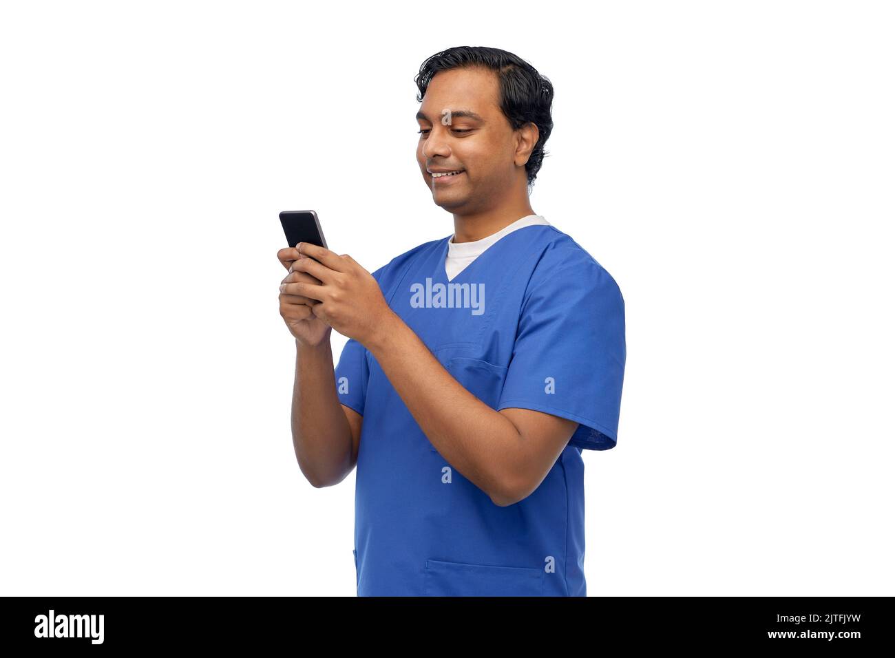 Indian male doctor using mobile hi-res stock photography and images - Alamy