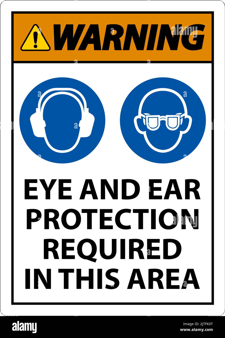 Warning Eye and Ear Protection Required Sign On White Background Stock ...