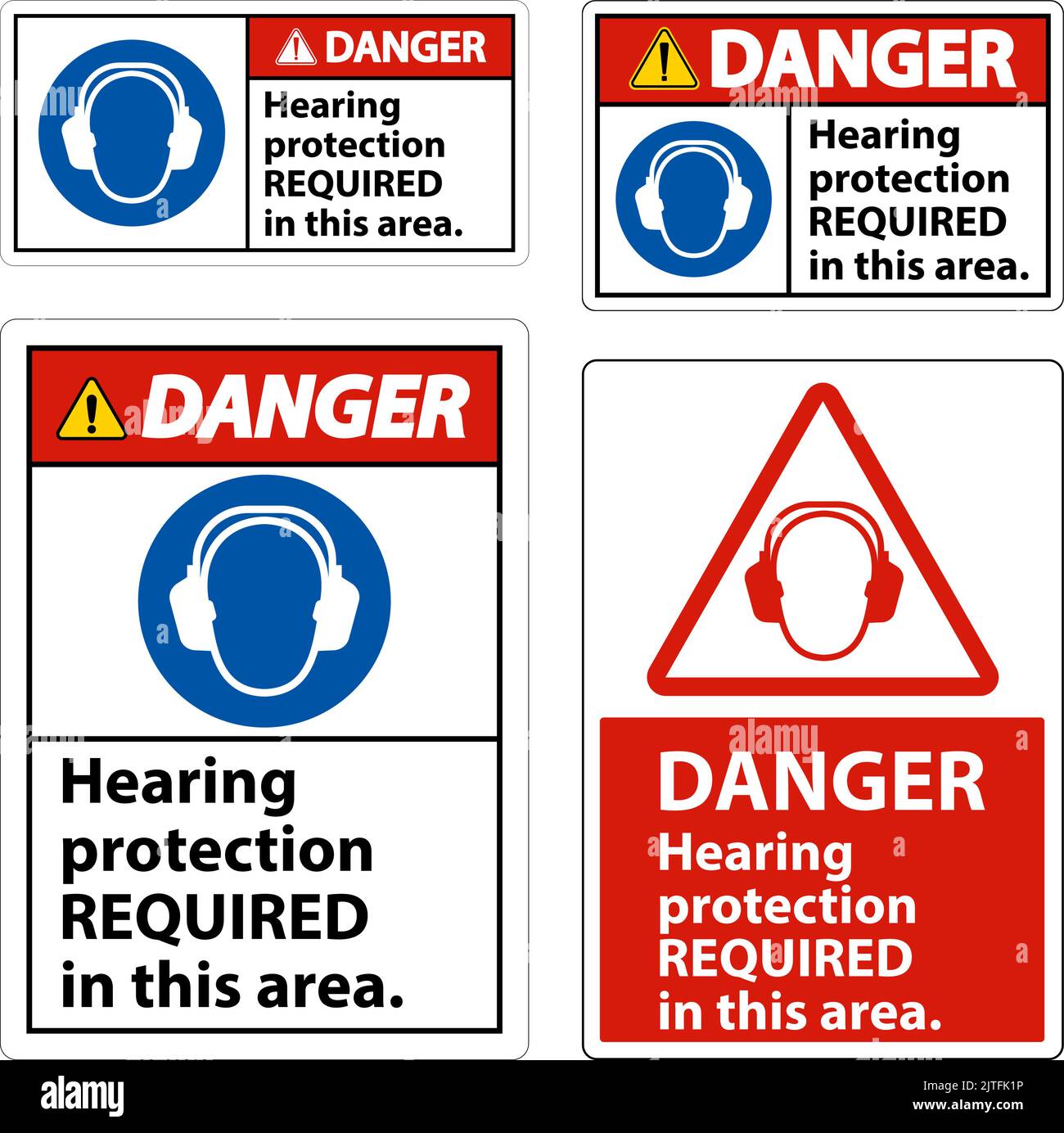 Danger Hearing Protection Required Sign On White Background Stock ...