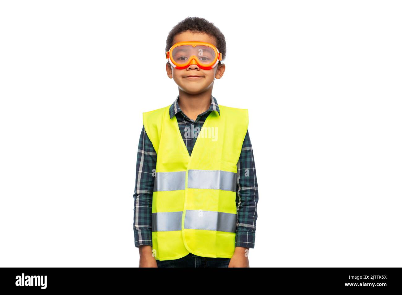 little boy in safety vest and goggles Stock Photo - Alamy