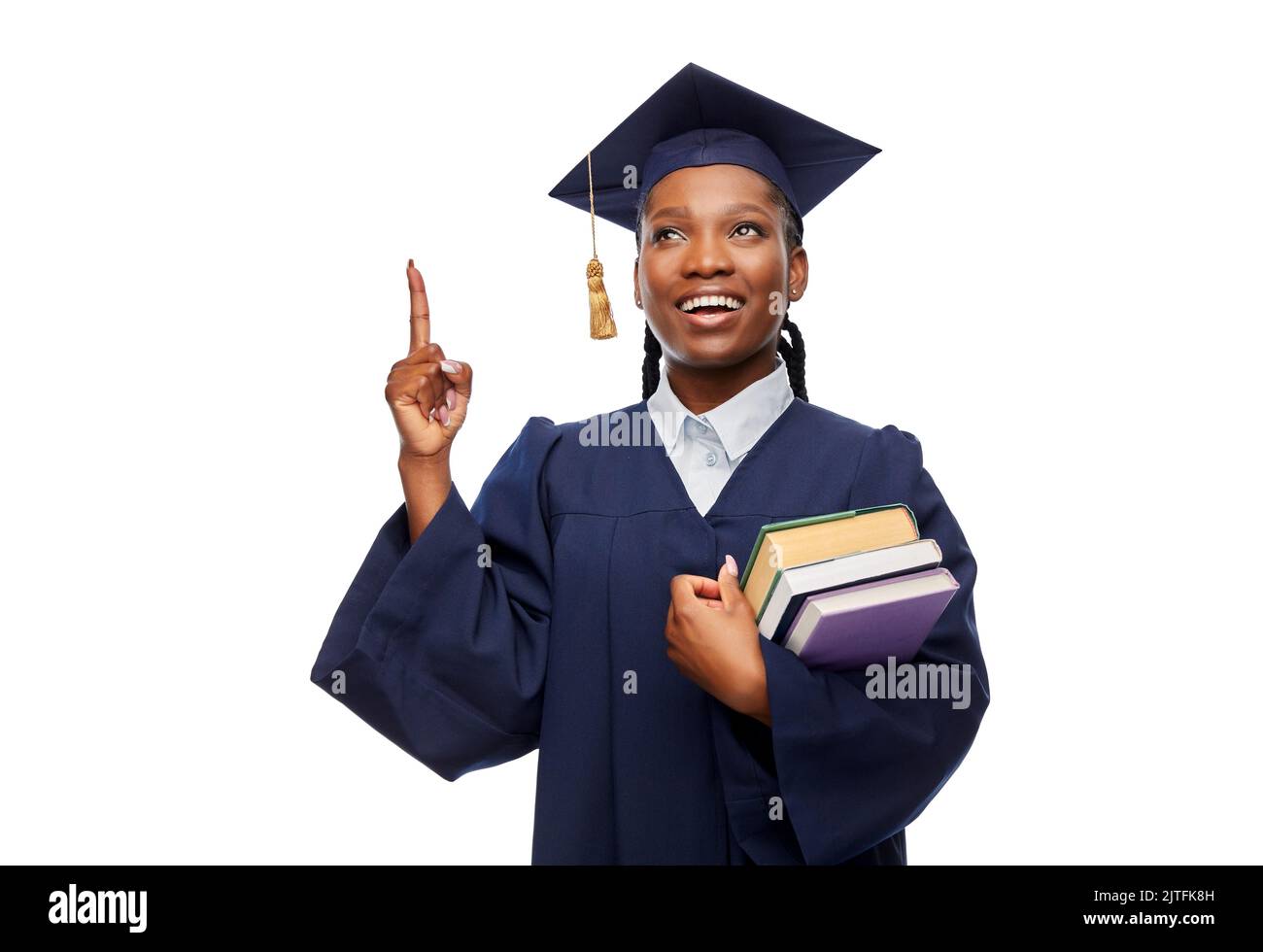 happy female graduate student with books Stock Photo - Alamy