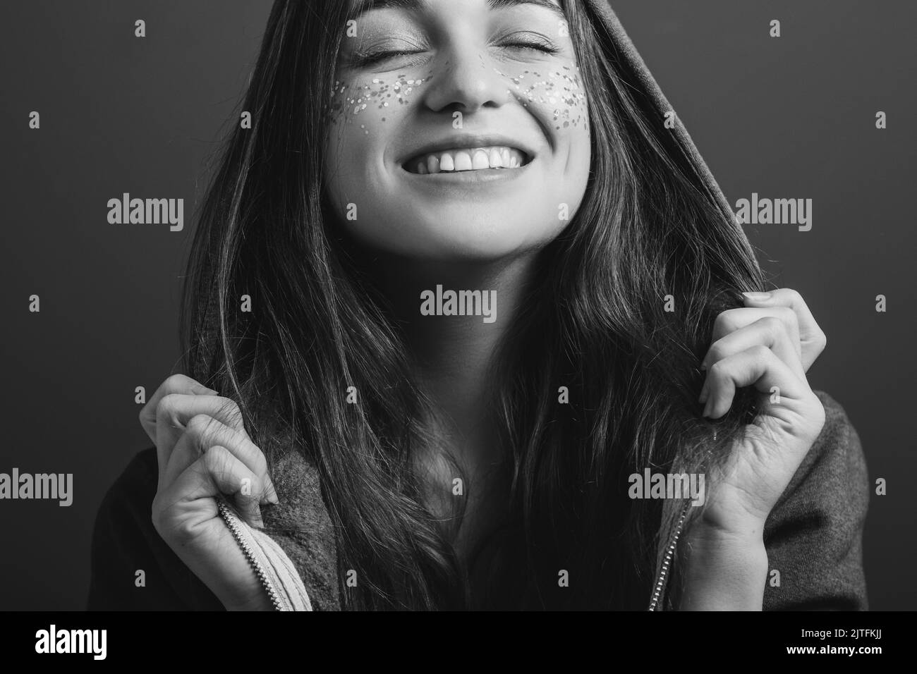 woman facial expression peace mind happiness Stock Photo - Alamy