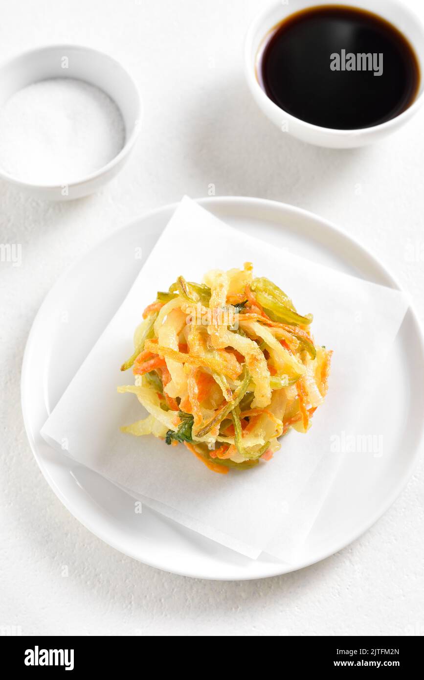 Japanese kakiage tempura. Deep fried vegetable in asian style. Close up ...