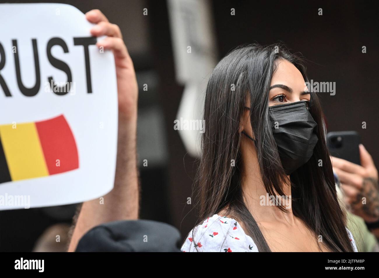 Evenepoel's partner Oumaima Oumi Rayane pictured after stage 10 of the ...