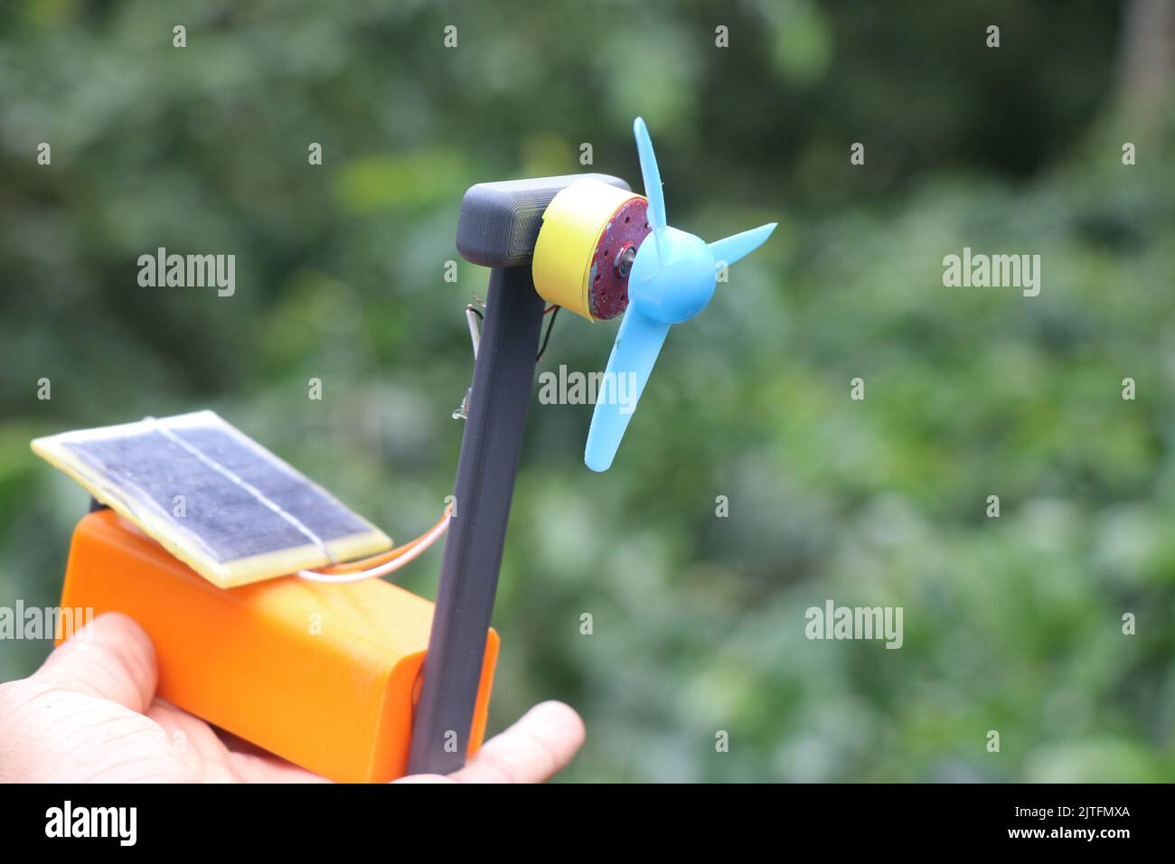 Solar cell and propeller attached to a small dc motor makes a small ...