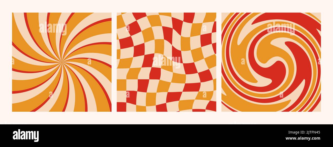 Hippie retro 70s background collection. Abstract waves, swirl, twirl ...