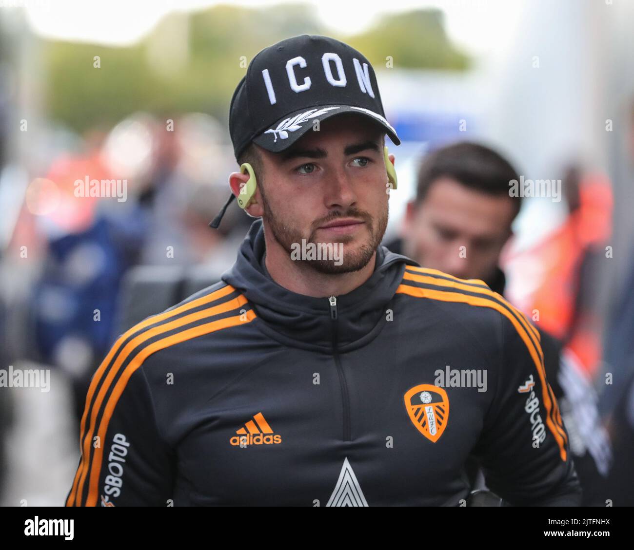 Jack Harrison #11 of Leeds United arrives at Elland Road before the ...